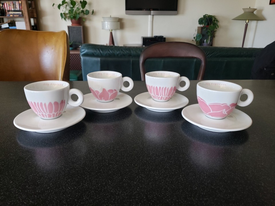 8 piece ILLY ESPRESSO MICHAEL LIN CUPS AND SAUCER COFFEE PINK ITALY ...