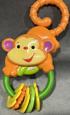 VINTAGE FISHER PRICE Orange Rainforest Jungle Monkey Teether Rattle ...