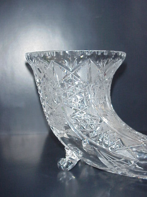 Cut Glass Crystal Cornucopia Vase Horn of Plenty 12 Point Stars | eBay