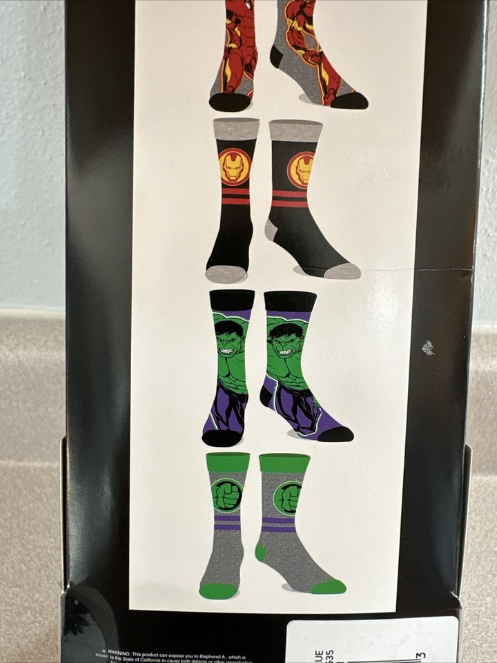 Marvel Avengers Casual Crew Socks 6 Pack Men's Size 8-12 Hulk Iron Man ...