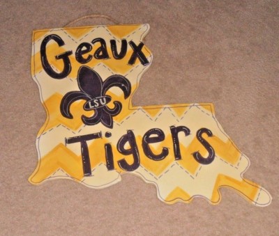 GORGEOUS GEAUX LSU TIGERS LOUISIANA HANGING WOOD SIGN 23"X23" BEAUTIFUL ...