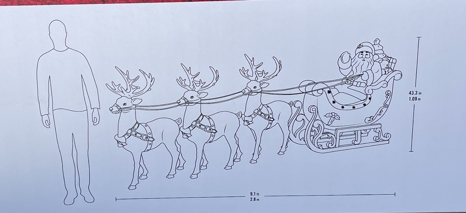 NEW 9 ft. Giant-Sized LED Santa's Sleigh with Reindeer Holiday Yard ...
