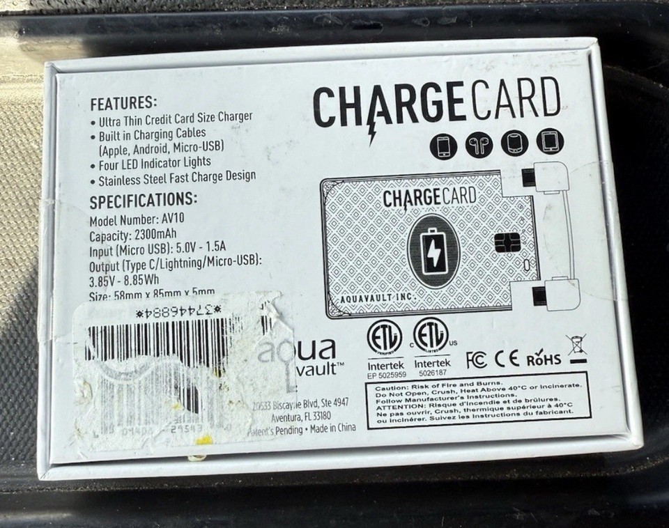 New Aquavault Credit Card Size 2300mAh Portable Fast 1.5V Phone Charger ...