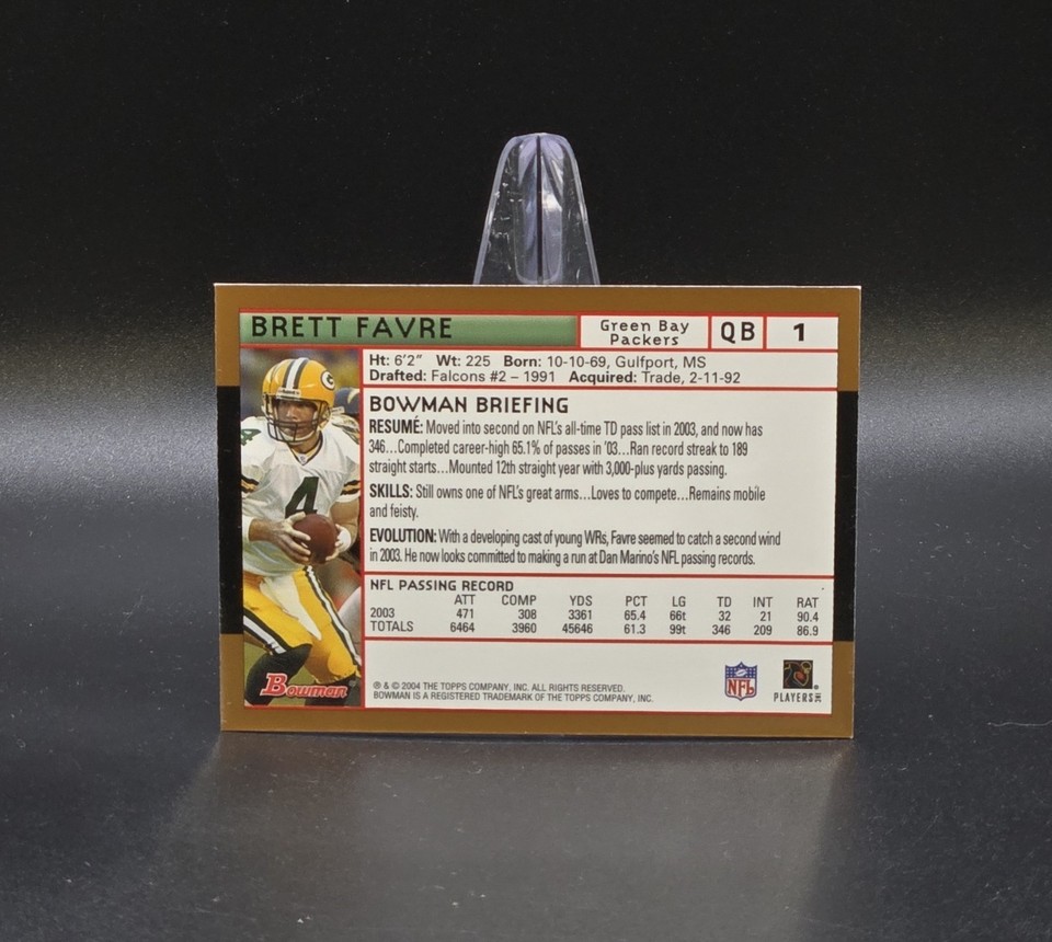2004 Bowman Football BRETT FAVRE Gold Parallel Card #1 Green Bay ...