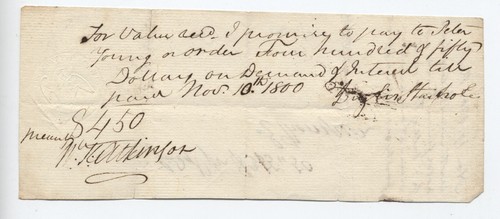 1800 New Hampshire promissory note 25ct embossed revenue RM126 [6709. ...