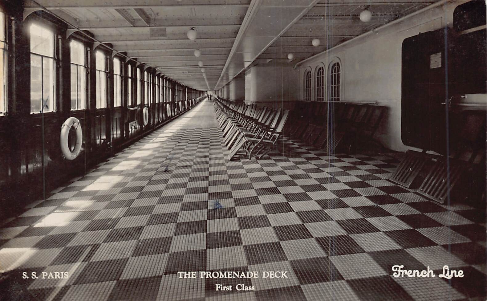 FRENCH LINE~SS PARIS~FIRST CLASS-PROMENADE DECK~1936 PHOTO POSTCARD ...