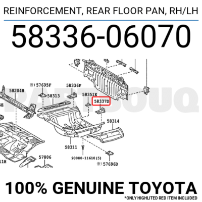5833606070 Genuine Toyota REINFORCEMENT, REAR FLOOR PAN, RH/LH 58336 ...