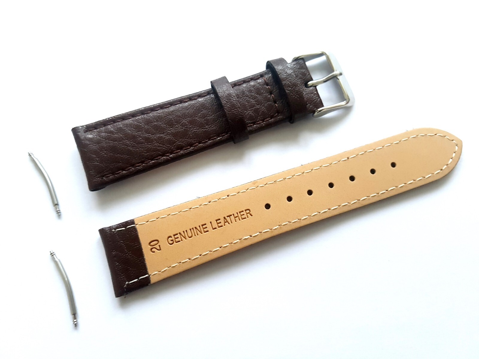 CURVED END LEATHER WATCH STRAP + CURVED SPRING BARS 18 20mm 22mm Tan ...