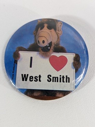 Vintage 1987 Alf I Love West Smith 2.25" Pinback Button 80's Alien Alf ...