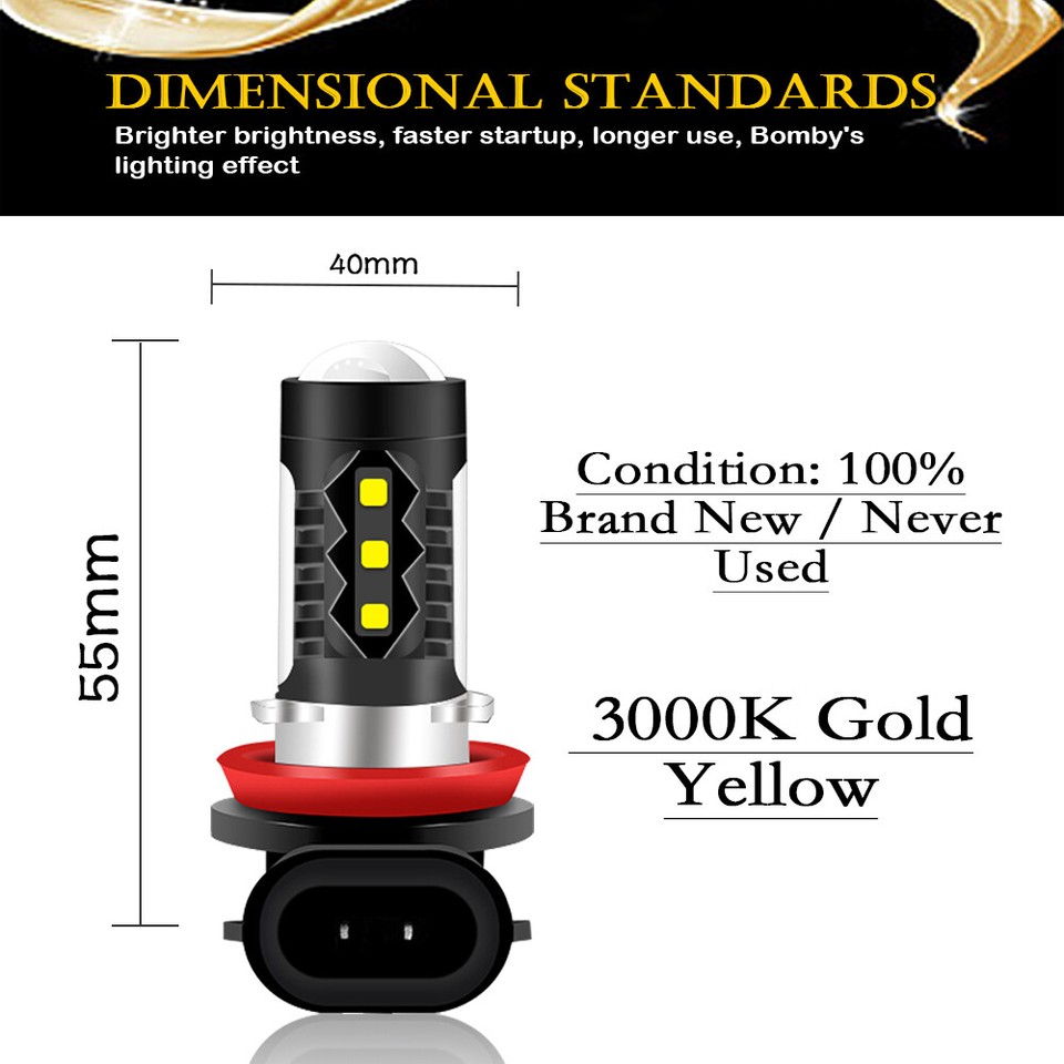 H11 H8 LED Bulbs 4300k Golden Yellow Super Bright Fog Light DRL Light ...
