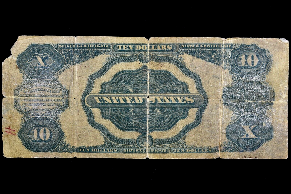 1891 $10 SILVER CERTIFICATE VG VERY GOOD TOMBSTONE NOTE FR 299 TRUSTED ...