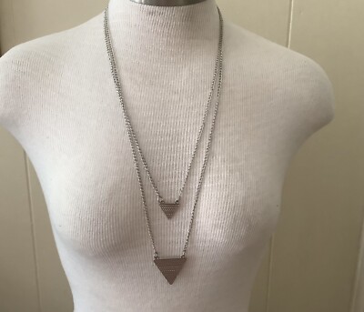 Triangle necklace Double Chain silver tone LONG 26” 2 layers 2 ...