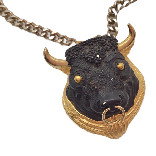 Vintage 1970s Luca Razza Resin Black Taurus Bull Pendant Zodiac ...