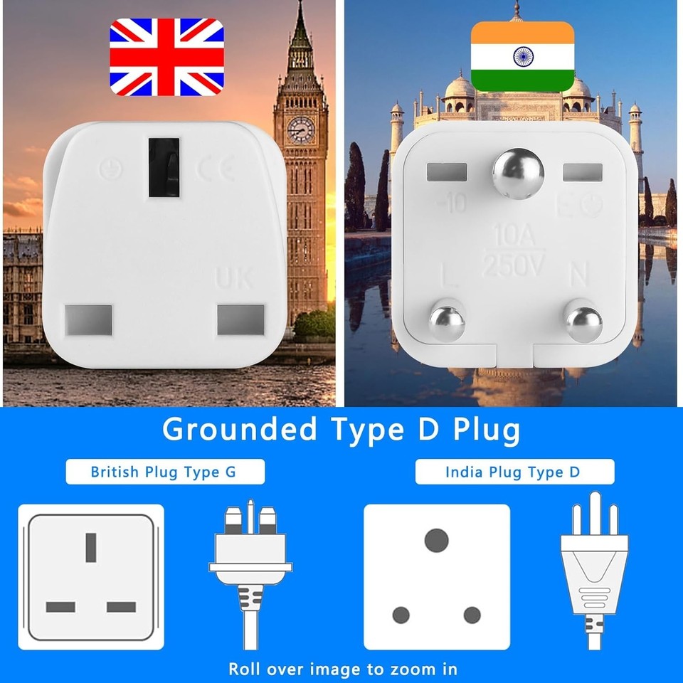 2 Pack UK to India Plug Adapter, Type D Plug Adapter, UK to Sri Lanka ...