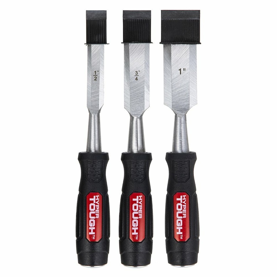 Hyper Tough 3-Piece WOOD CHISELS SET: 1/2-IN, 3/4-IN, 1-IN Metal ...