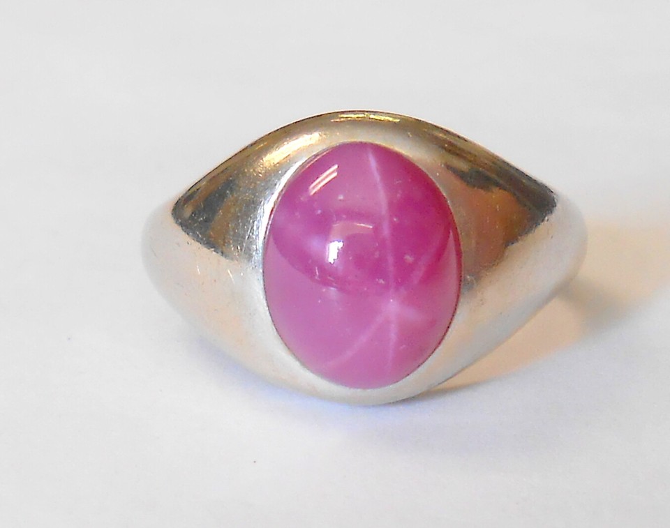 Vintage Pink Red Man Made Linde Style Star Sapphire 14K White Gold Ring ...