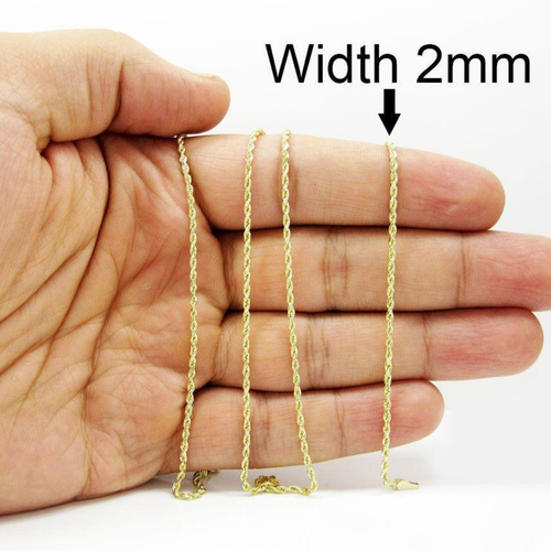 10K Yellow Gold 2mm Laser Diamond Cut Rope Chain Pendant Necklace 16 ...