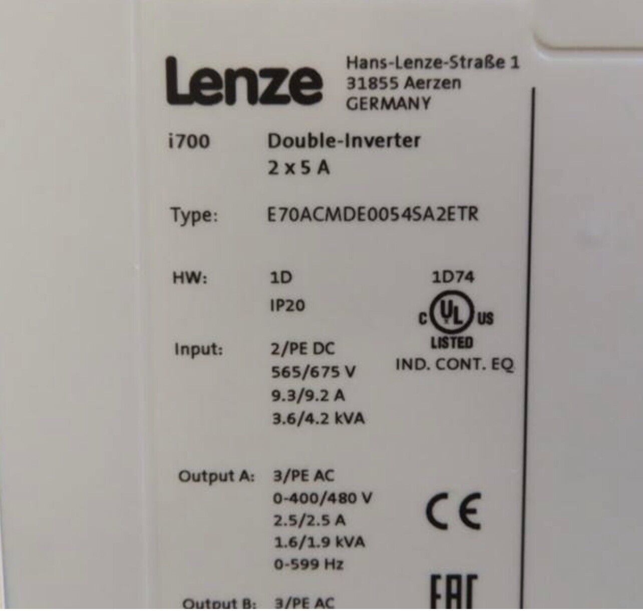 LENZE i700 E70ACMDE0054SA2ETR Double Onduleur 2x5A Avec Kit E70AZEVK002 ...