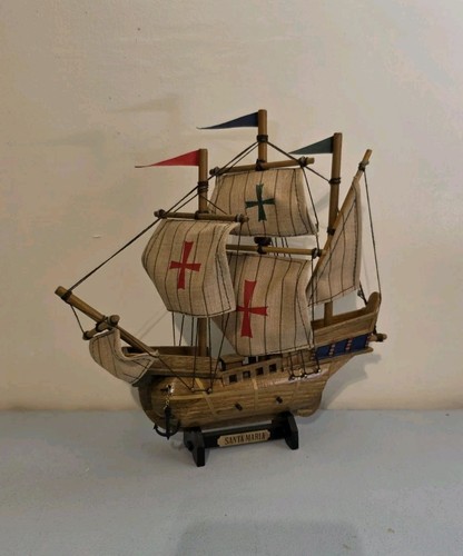 Vintage Wooden Ship Model Santa Maria Home Boat Yacht Coastal Decor | eBay