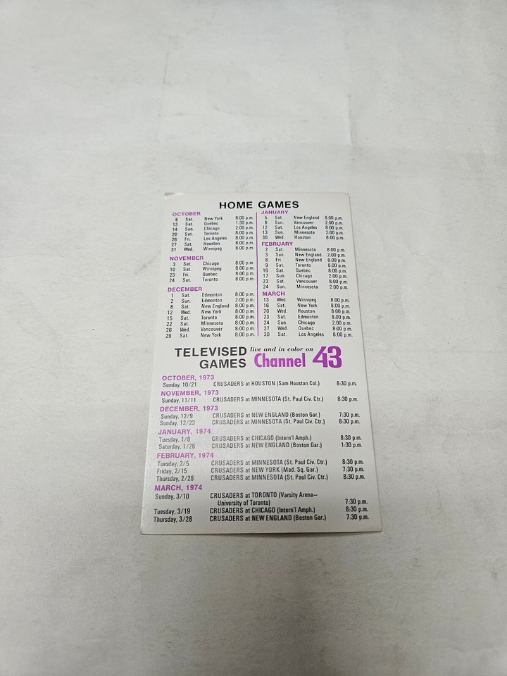ES25 Cleveland Crusaders 1973/74 WHA Hockey Pocket Schedule Card - WUAB ...