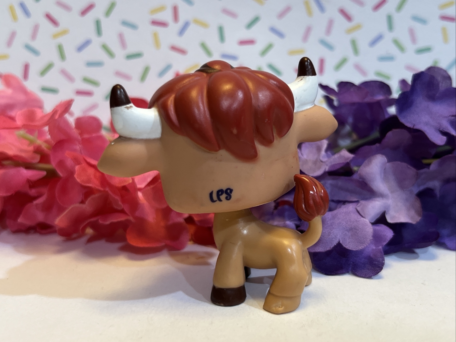 Littlest Pet Shop LPS Authentic 2522 Cinnamon Brown Red Bull Cow Blue ...
