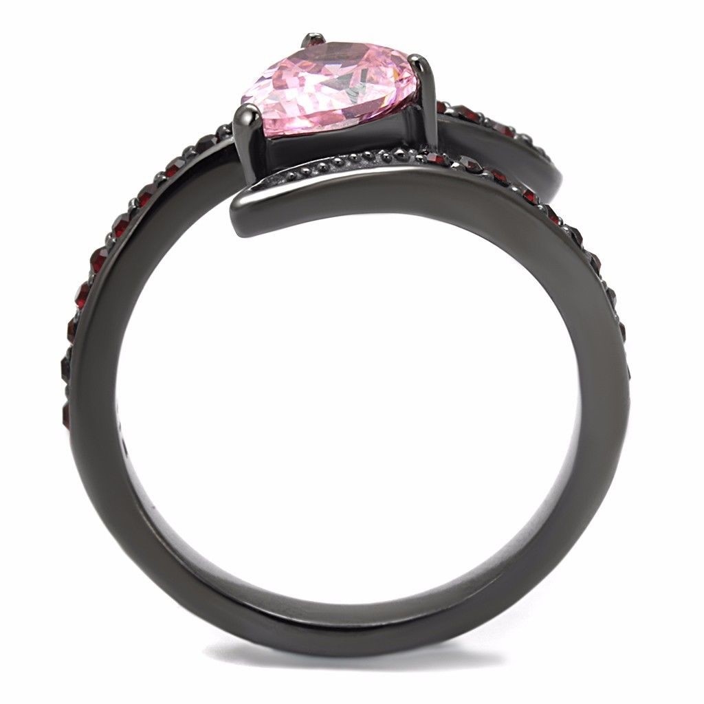 Womens Rose Pear CZ and Red Round CZ Light Black Stainless Steel ...