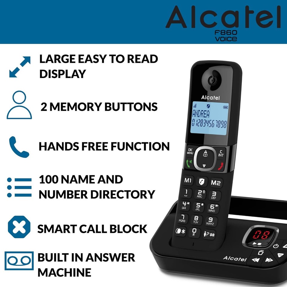 Alcatel F860 Voice Duo Cordless Phone 2 Handsets Landline Home Phones ...