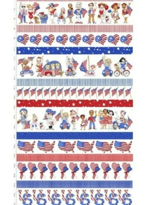 Loralie Designs - Patriotic US Borders Cotton Fabric with American Flag ...