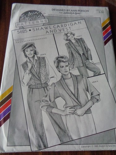 VINTAGE STRETCH & SEW PATTERN SHAWL CARDIGAN & VEST #5625 | eBay