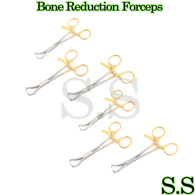 6 Bone Reduction Forceps 5 1/4" W/guide 1.6mm Gold Plated Orthopedic ...