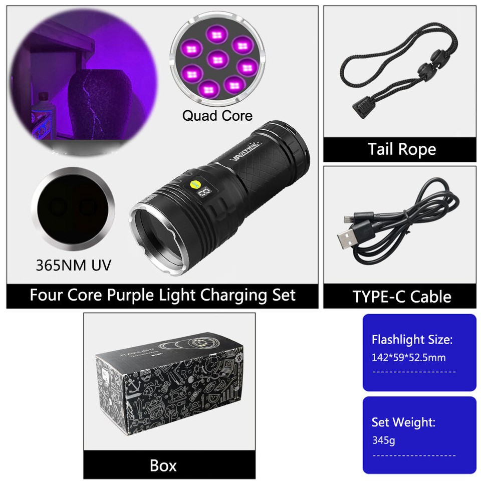 160W High Power 365nm Black Light UV Flashlight HIGH Definition ...