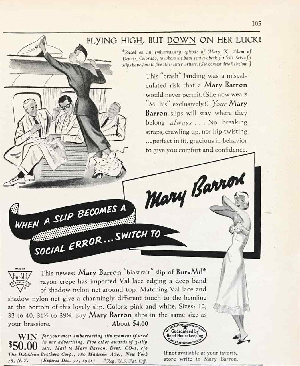 1951 Mary Barron Slips PRINT AD When A Slip Becomes a Social Error | eBay