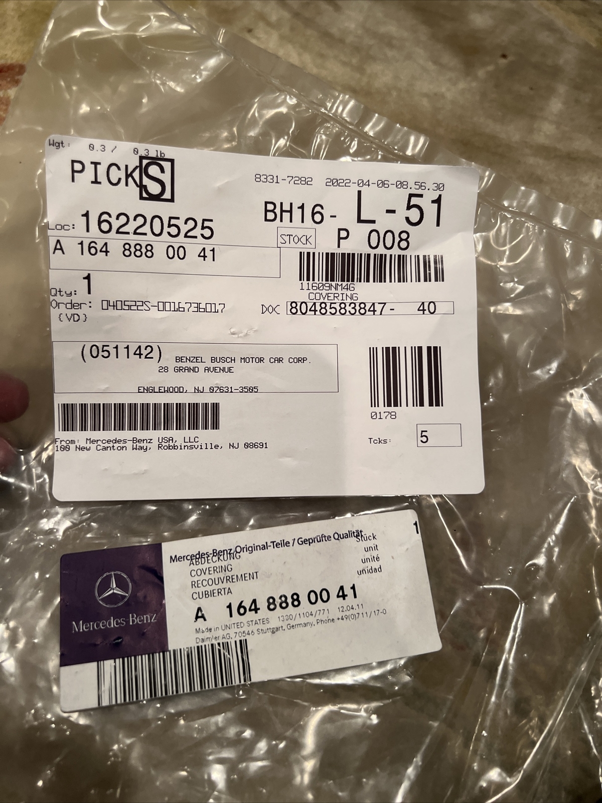 Genuine MERCEDES BENZ Center Cover OEM Part No. a 1648880041 Old Stock ...