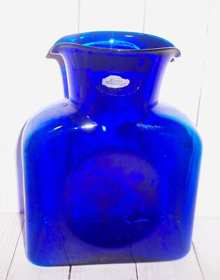 Vintage Cobalt Blue BLENKO Double Spout Pinched Carafe Bottle with ...