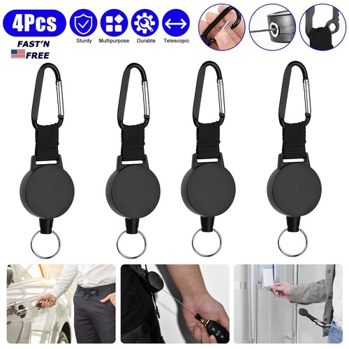 4× Stainless Steel Elastic Retractable Keychain Key Chain Heavy Duty ...