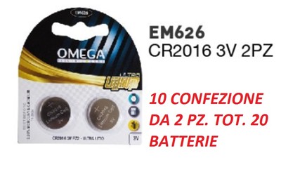 10 KIT. -- OMEGA PILE A BOTTONE CR2016 3V LITIO IN BLISTER CONFEZIONE 2 ...