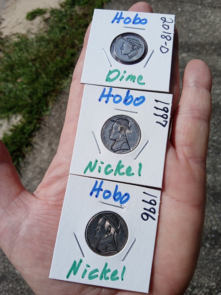 LOT OF 3 BEAUTIFULLY HAND CARVED HOBO NICKELS (Nickels And Dime). COINS ...