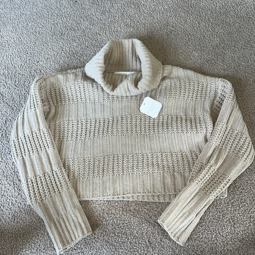 ALTAR'D STATE TAN WOMENS COWEL NECK CROPPED LONG SLEEVE TAN SWEATER NWT ...