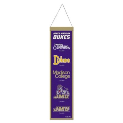 James Madison Dukes NCAA Heritage Banner Embroidered Wool 8" X 32" | eBay