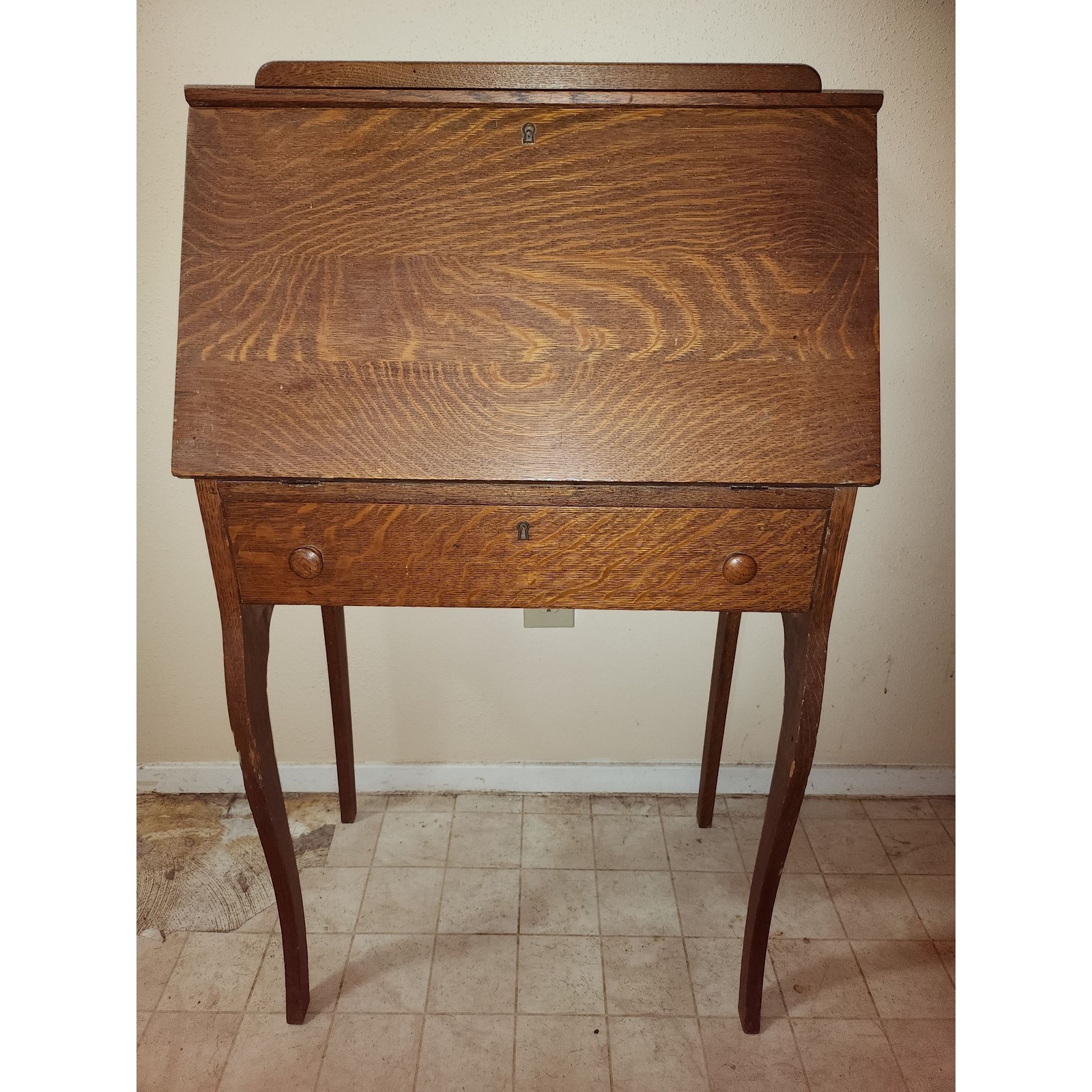 Secretary Desk Slant Top Drop Front Drawer Solid wood As-is Local ...