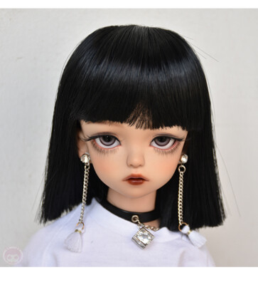 1/6 6-7" 15-17cm Bjd Doll Hair Wig Short Atrous Black Neat Iron Perm ...