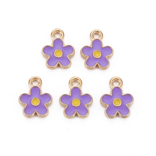 100x Light Gold Flower Dark Violet Alloy Enamel Charms Jewelry Making ...