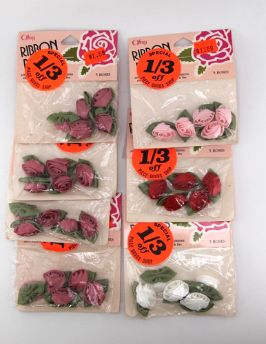 Vintage Ribbon Roses Craft Sewing Accessories Mini Decorations Trim Lot ...