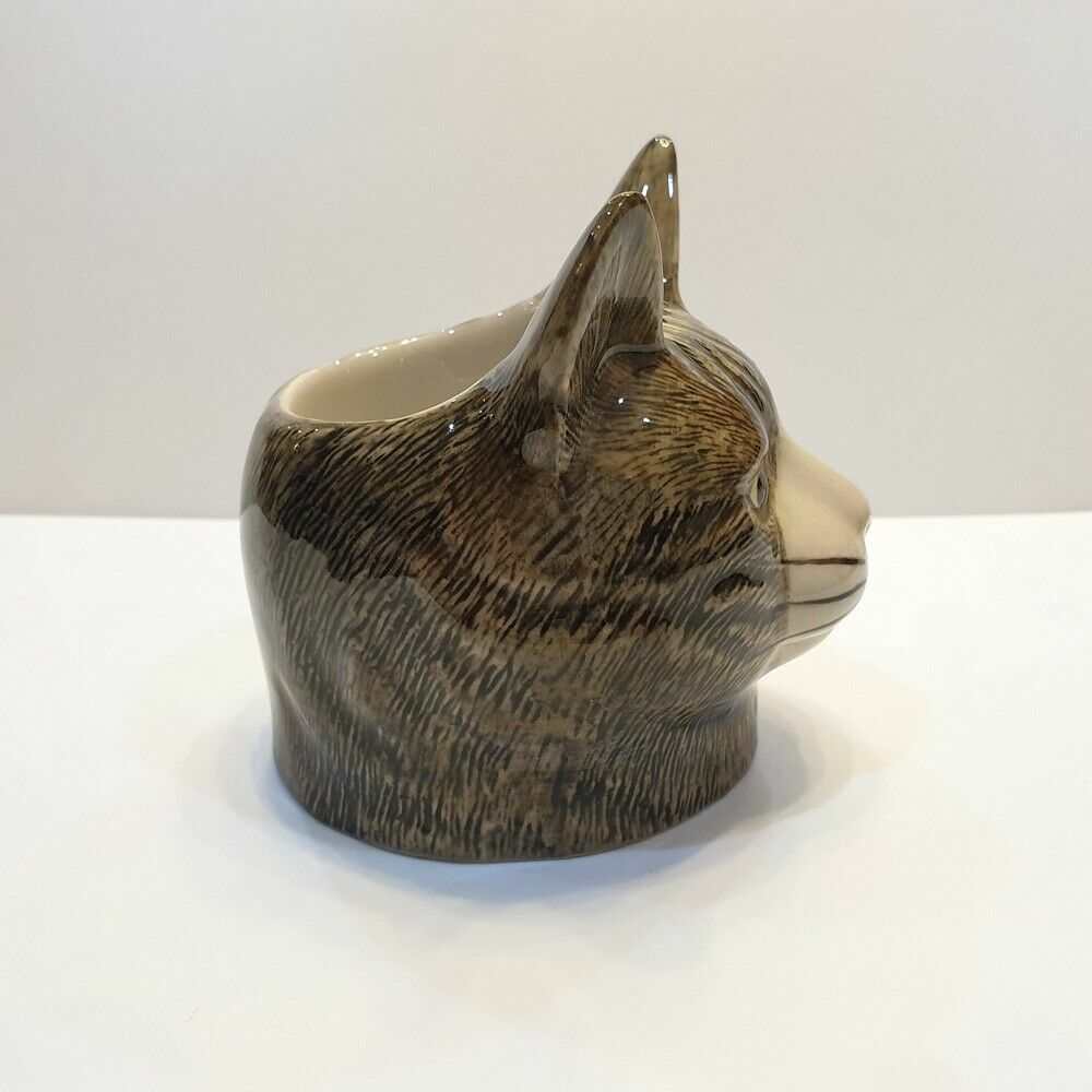Gray Cat Head Figurine Vase Pot Ceramic Plant Succulent Planter Flower ...