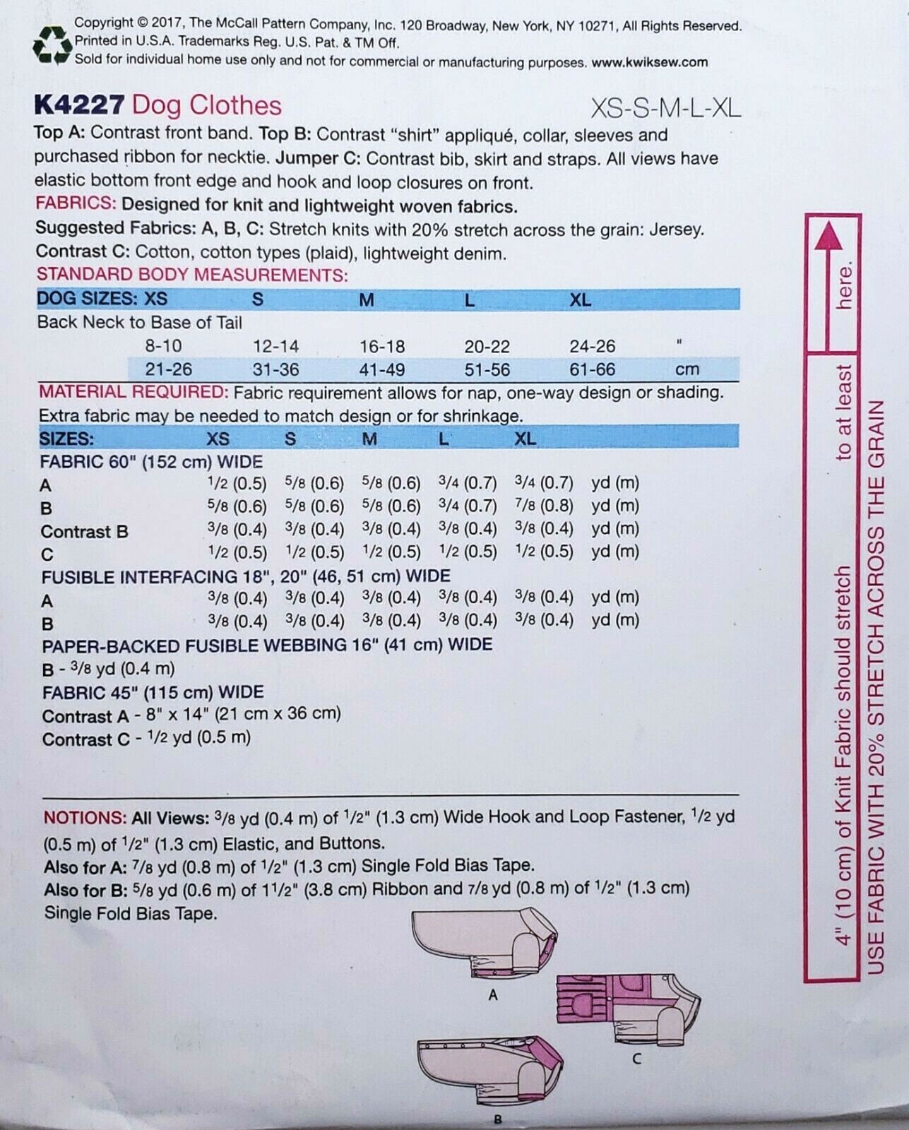 Kwik Sew K4227 Dog Clothes - Polo Shirt, Tie & Cardigan Sweater, Dress ...