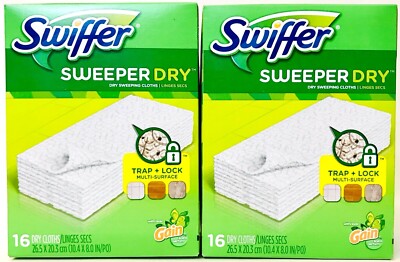 2 Boxes Swiffer Sweeper Dry Trap & Lock Multi Surface Gain Scent 16 Dry ...
