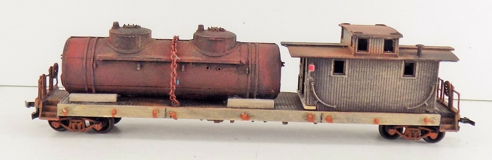 HO FLAT CAR WORK CAR OIL TANK CUSTOM LOAD RUSTY UNIQUE COLLECTIBLE GIFT ...