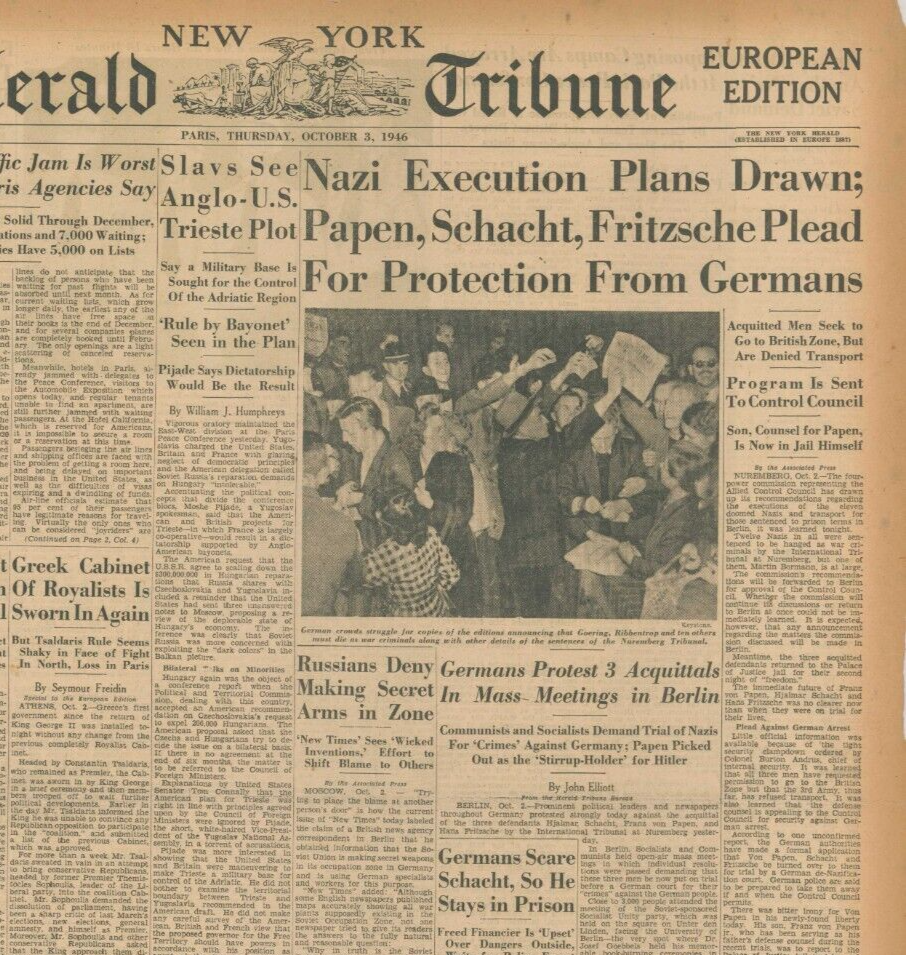 Nuremberg Trial German execution plans drawn Papen Schacht October 3 ...