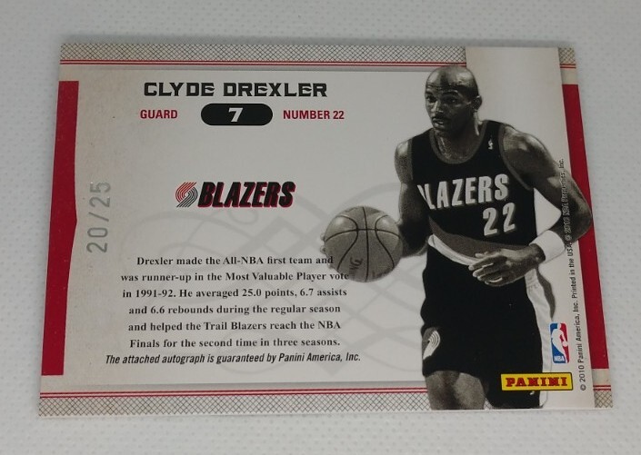 CLYDE DREXLER Autograph Card #20/25- 2009 Panini National Treasures NBA ...