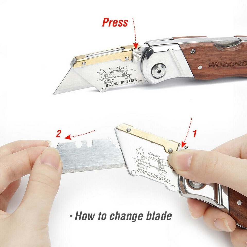 WORKPRO Folding Utility Knife Pocket Box Cutter Quick Change Blade w/10 ...